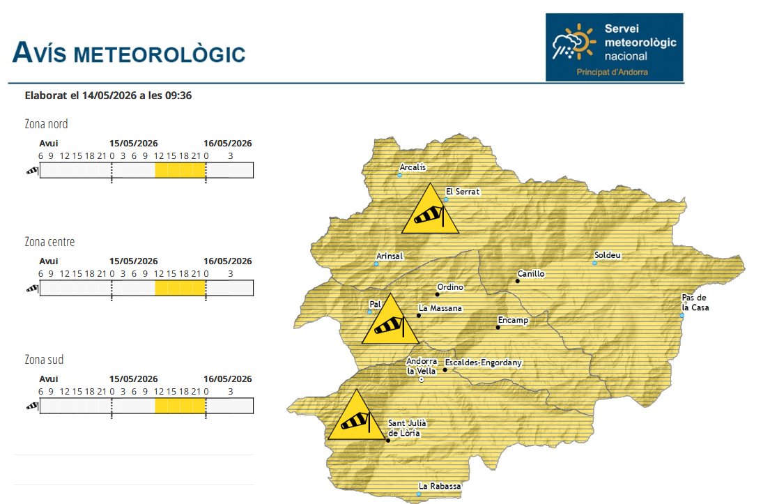 Avís groc per forts vents demà a la tarda i neu a 1.500 metres